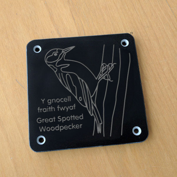 Welsh 'Great spotted woodpecker' rubbing plaque – Osprey Signs