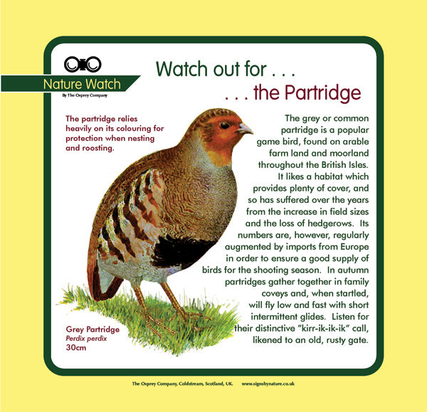 'Partridge' Nature Watch Panel – Osprey Signs